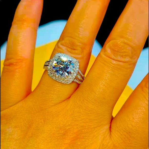 Solid 14k/18k Gold 3ct Round Moissanite Ring with Side Diamonds (RO653 ...